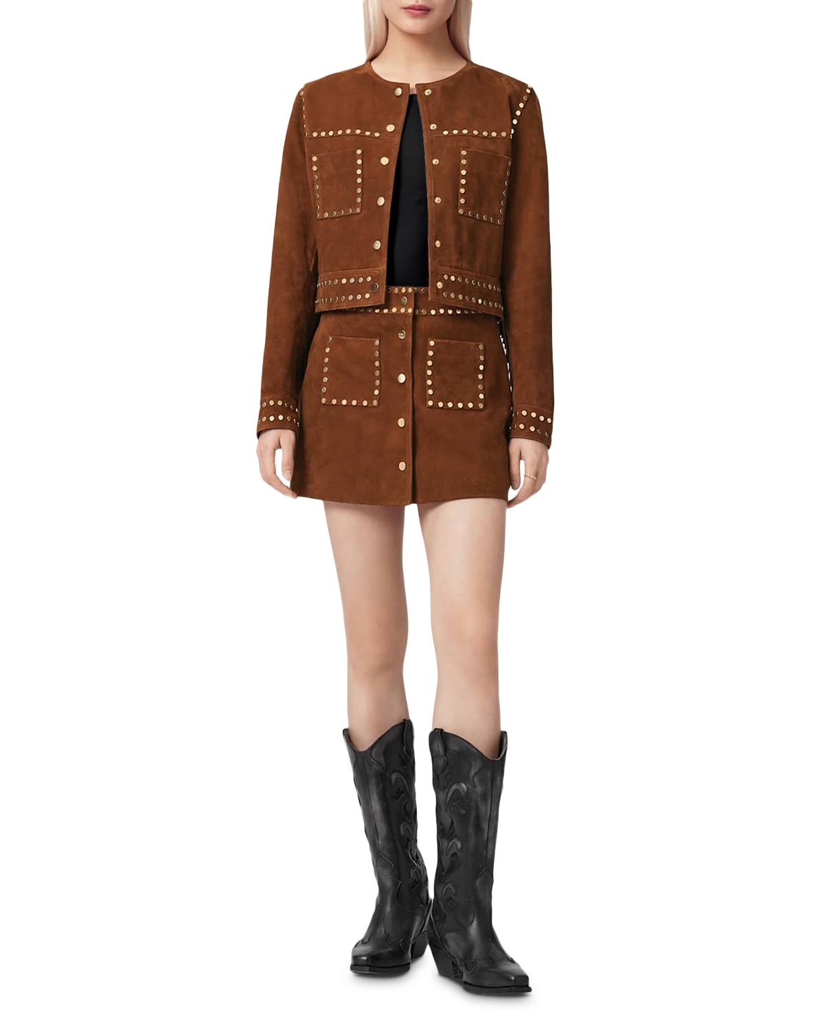 ALLSAINTS Allsaints Alice Suede Mini Skirt with Stud Embellishments